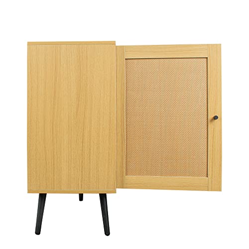 Mid-Century Sideboard Buffet Cabinet,Melpoemen Kitchen Storage Cabinet with Rattan Decorated Door and 4 Drawers,Liquor Cabinet, Dining Room, Hallway, Cupboard Console Table, Accent Cabinet,Natural
