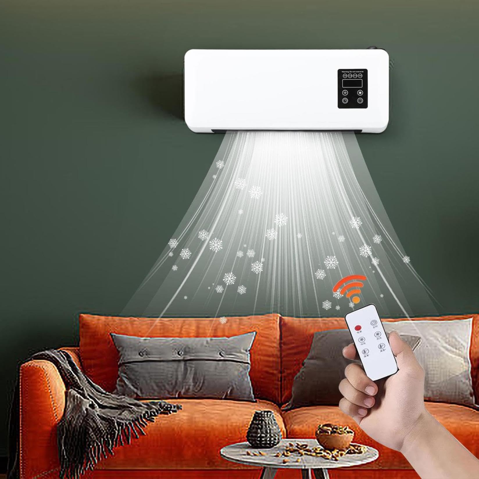 Generic 2024 Mini Split AC/Heating System, Mini Wall Mounted Air Curtain Fan 2 In 1, Wall Mounted Portable Ductless Air Conditioner Fan With Remote,for Home Apartment Office (美规110v), White