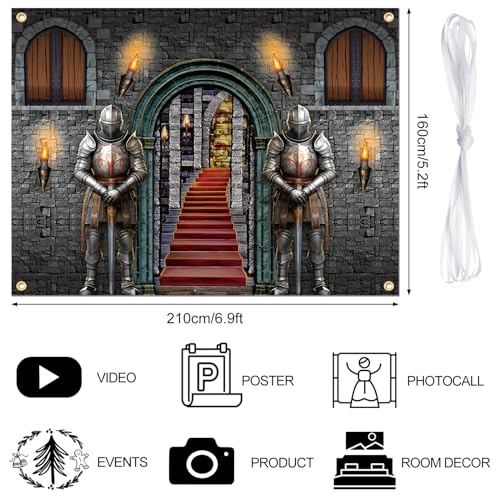 Mixweer 7 x 5 ft Medieval Party Decorations Medieval Castle Backdrop Castle Wall Backdrop Medieval Banner Medieval Wall Decor for Party Supplies Halloween Birthday Knight Themed Photo Background