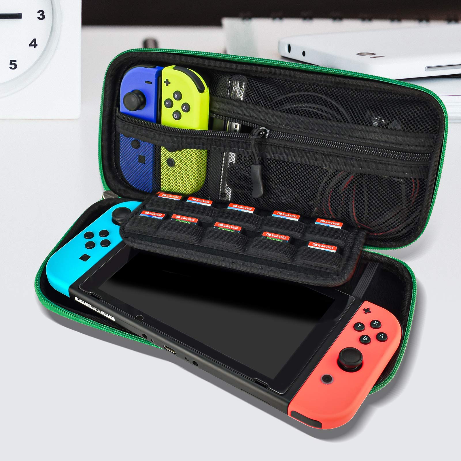 DLseego Switch case, Carrying Case Accessories Kit Design for Nintendo Switch, for New Leaf Crossing Design with 2 Pack Screen Protectors Holds up to 10 Game Cards Slots