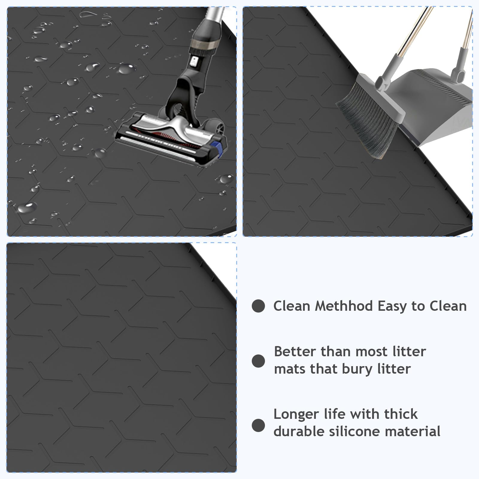 Large Silicone Cat Litter Mat: Easy to Clean Cat Litter Mat Soft and Waterproof Litter Box Mat (22"X34"- Black)