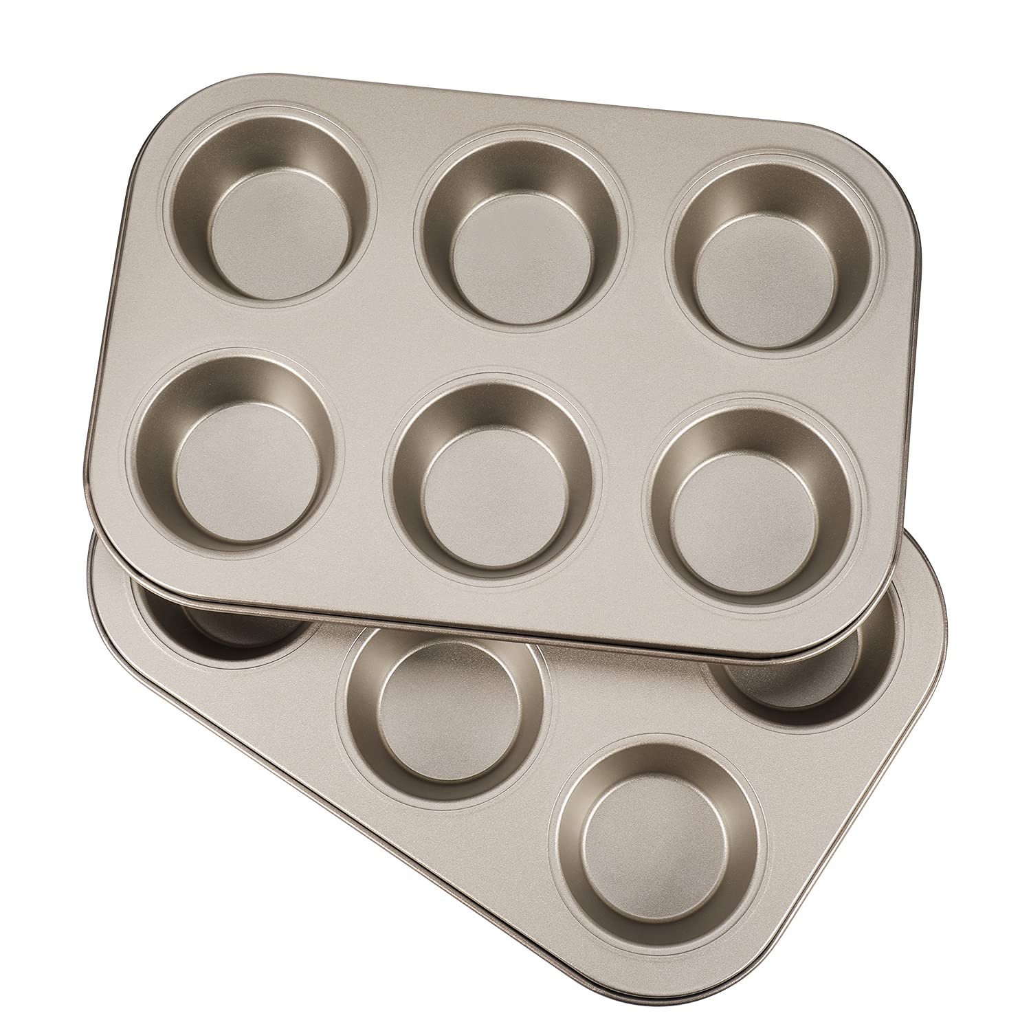 Flexzion Muffin Tray Cupcake Baking Pan 2 Pack, 6-Cup Nonstick Carbon Steel Muffin Tins Non-Stick Cupcake Tin Bakeware Accessories for Baking Cupcakes Muffin Brownies Snacks, Easy Clean, Fridge Safe