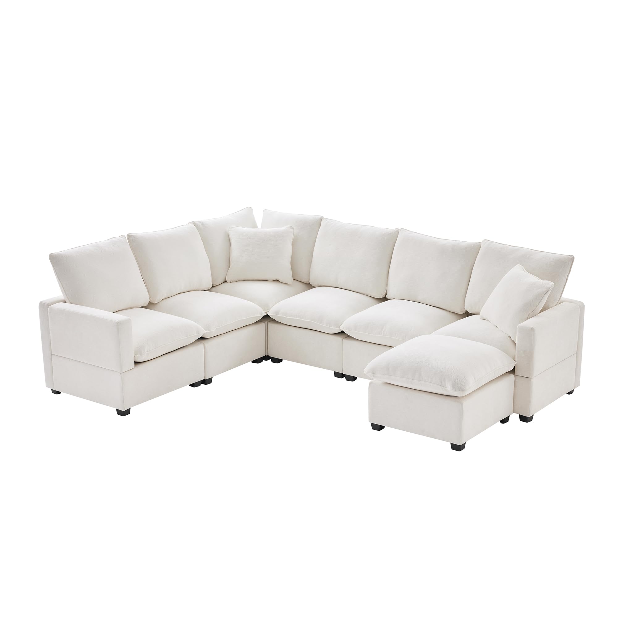 Tmsan 110" Chenille U Shaped Modular Sofa Cloud Couch, Modern 7 Seater Sectional Couch Set with 2 Pillows for Living Room Bedroom Apartment Office