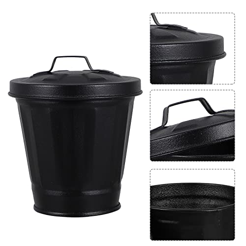 POPETPOP Mini Trash Can with Lid- Tiny Desktop Wastebasket Metal Garbage Bin Pen Holder Flowerpot Small Buckets Organizer for Home Office Kitchen