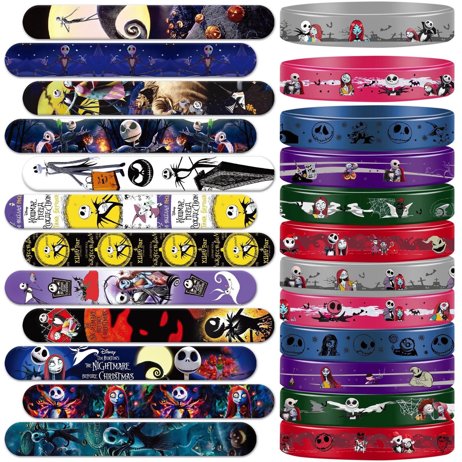 Nightmare before Christmas Party Favors Supplies, 48 Pcs Nightmare before Christmas Slap Bracelets Bulk & Rubber Wristbands for Goodie Bag Stuffers Fillers Silicone Wristbands for Girl Boy 