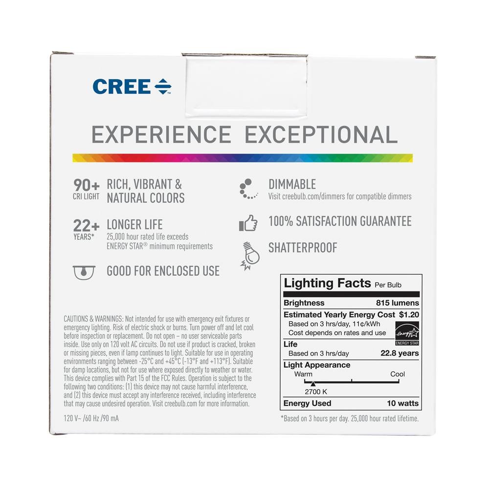 Cree Led 60W Replacement A19 Soft White (2700K) Dimmable Light Bulb (4-Pack)