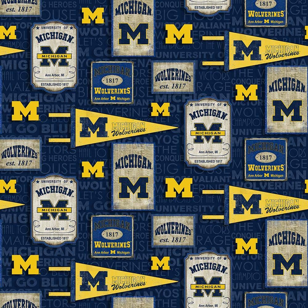 SYKEL ENTRPRISES University of Michigan Cotton Fabric with Vintage Pennant Design-Sold by The Full Yard