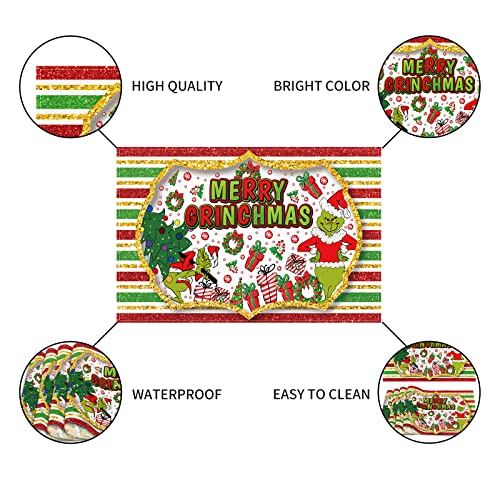 Linen Grinch Placemats Set of 4 Merry Grinchmas Table Mats Grinch Christmas Decorations and Supplies for Home Kitchen Table-12Γ18''