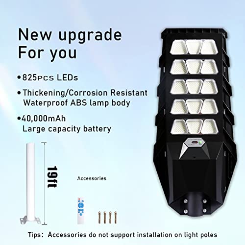Juyace 500W Solar Street Light 825 LEDs Solar Powered Dusk to Dawn Outdoor Lights with Motion Sensor IP65 Waterproof 6500K with Remote Control for Parking Lot or Yard Garage Garden
