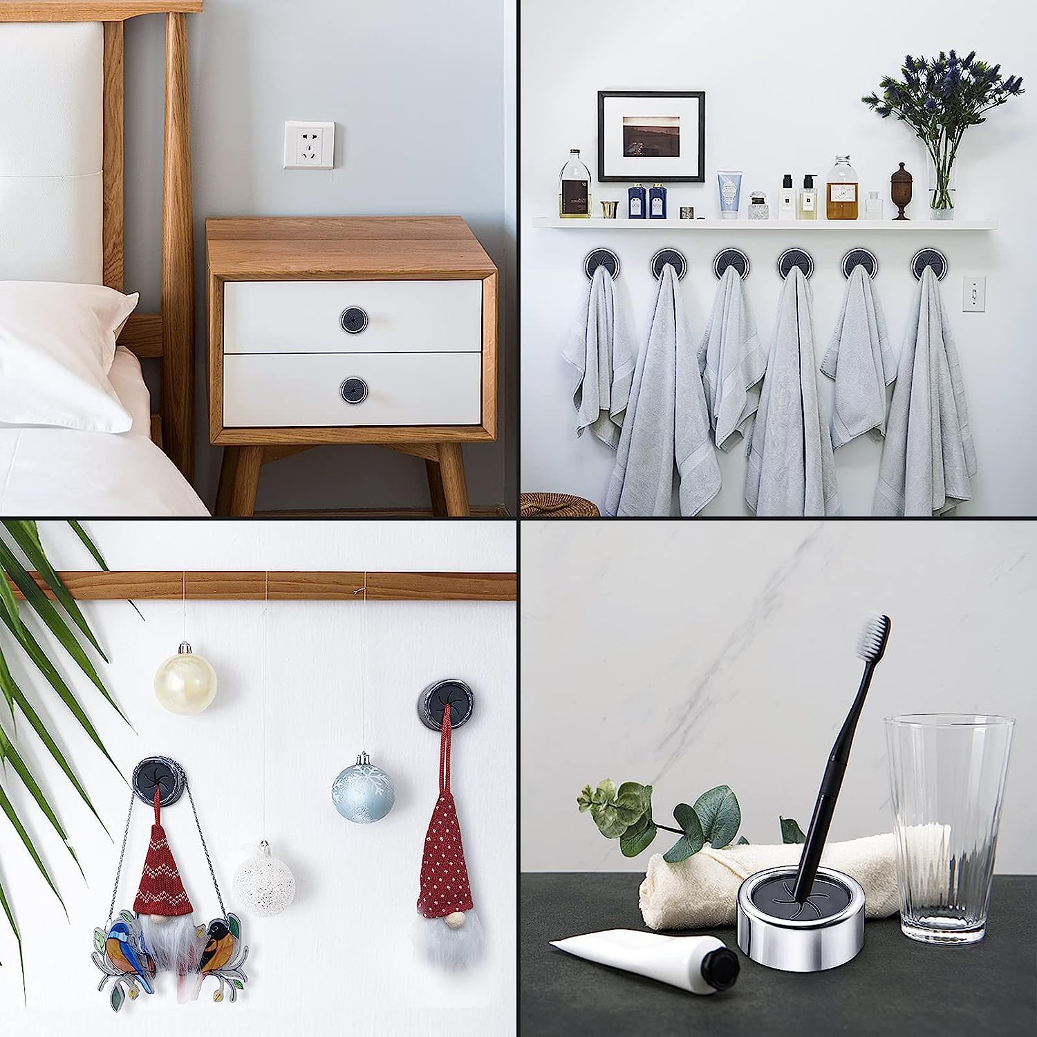 Eiqer 4 Pack Kitchen Towel Holder, Self Adhesive Wall Dish Towel Hook, Round Wall Mount Towel Holder for Bathroom, Kitchen and Home, Wall, Cabinet, Garage, No Drilling Required