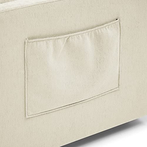 Linen Upholstered Loveseat Sleeper Sofa w/Side Storage Pockets, 54.5" 2-Seaters Sofá with Pull-Out Couch Bed with 2 Pillows & Adjustable Backrest for Living Room Apartment Office Small Space, Beige