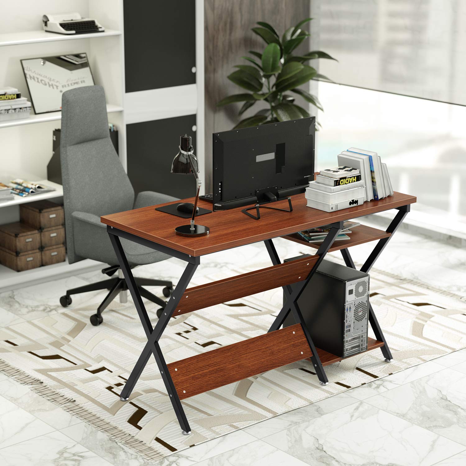 DEWEL Computer Desk 47 inch Writing Desk with Shelf Home Office Desk Study Table Gaming Desk Workstation for Small Space Storage