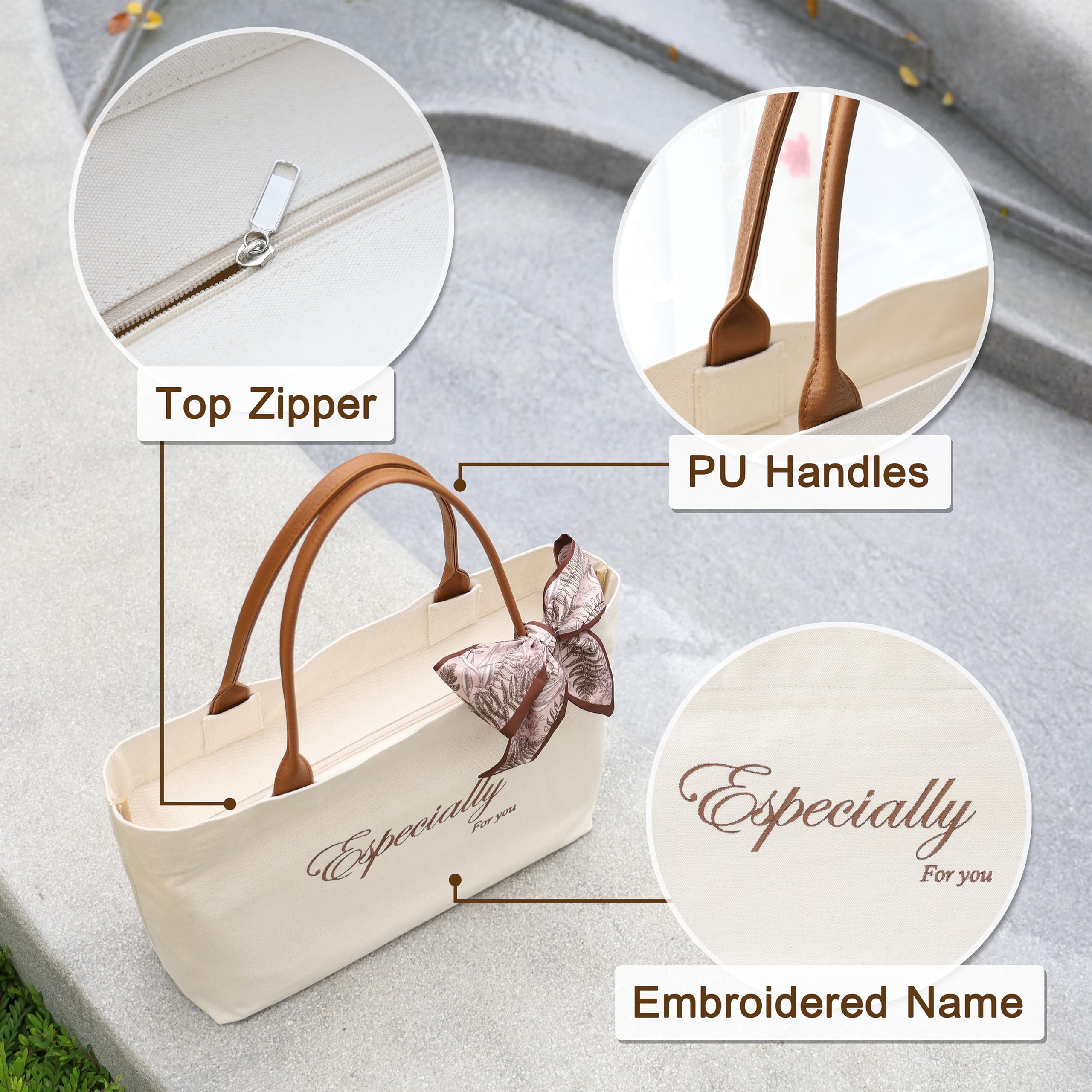 Customizable Personalized Zipper Tote with Embroidered Name, Initial, Text for Present, Gift, Wedding, Bridesmaid Heavy Duty Cotton Canvas Shoulder Bag (No Inner Bag Organizer)