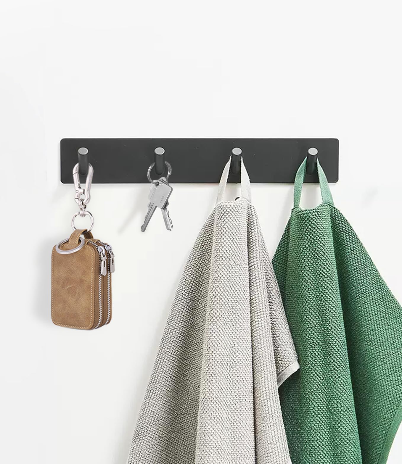 CURHOO Stainless Steel Towel Hooks - Heavy Duty Wall Mount Key Holder for Bathroom, Kitchen, Bedroom & Office, Self-Adhesive, 4 Hooks, 10 x 1.77 inches, YKH35