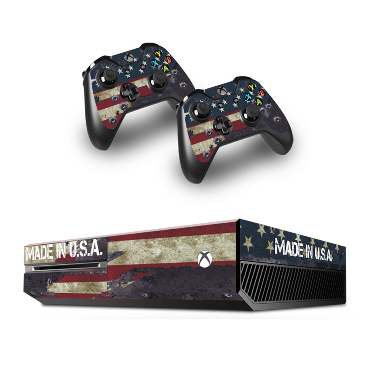Designer Skin Sticker for the Xbox One Console With Two Wireless Controller Decals- Battle Torn Stripes