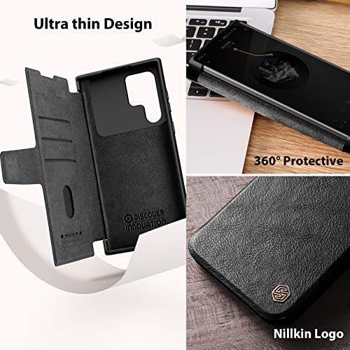 Nillkin Galaxy S22 Ultra Wallet Case, Camera Cover & Card Holder, PU Leather Flip Cover, Slide Protection, 6.8" 5G 2022, Black