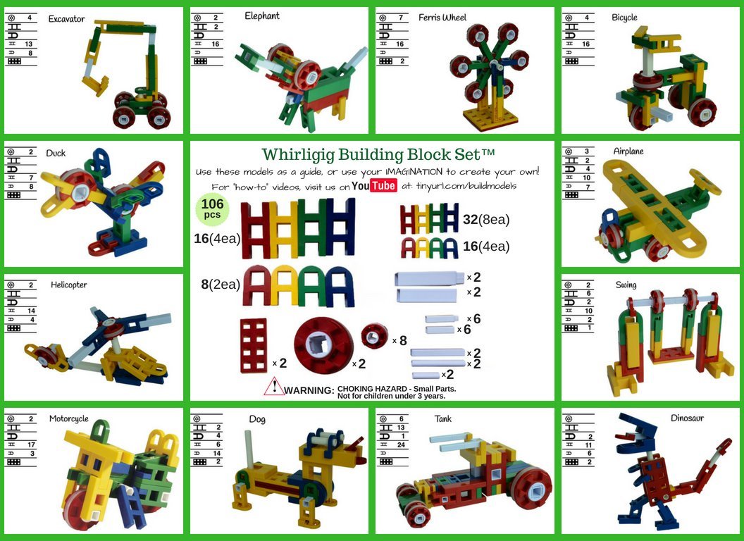 Whirligig STEM Toys for Girls & Boys | Building Blocks for 5 Year Old+ | Creative Construction Educational Engineering Set | 106 Pieces | Best Kids Gift Kit for Ages 5, 6, 7, 8, 9, 10 Yr.