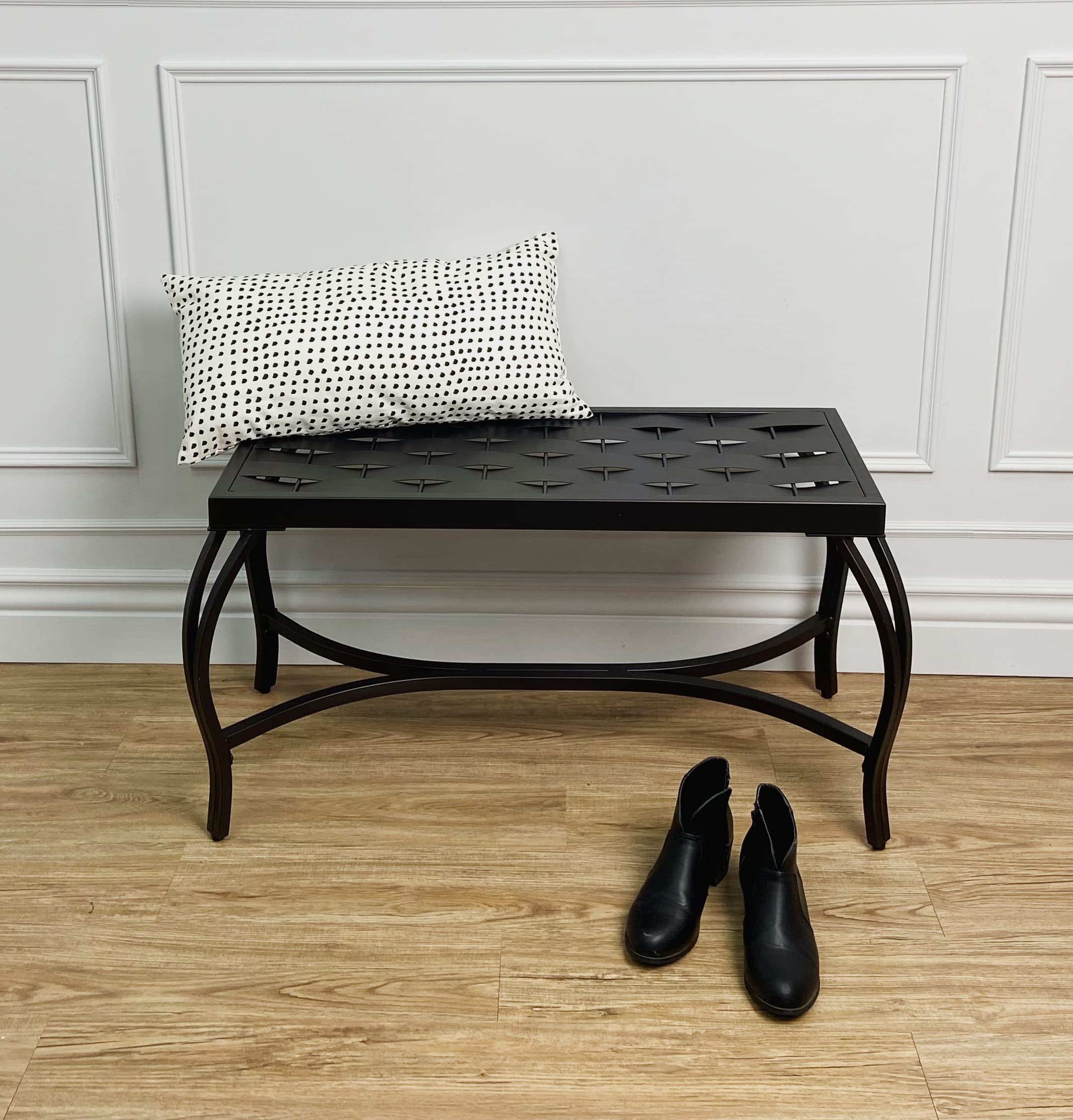 Mango Steam Free Standing Patio Garden Weave Bench, Metal Charcoal Black