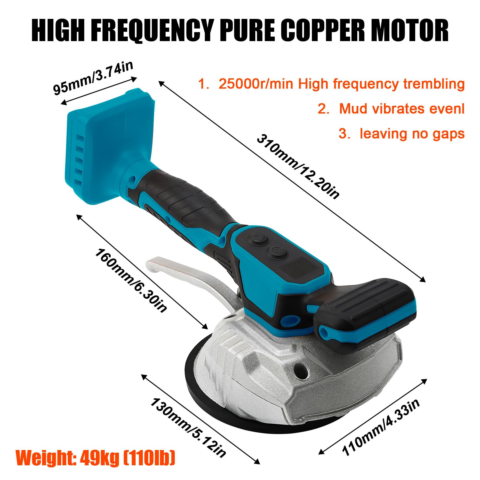 LASIEYO Tile Vibration Tools, for Makita 18V Max Battery, Tiler Vibrator Tool, with 8 Speeds Adjustable, Suction Cup, Digital Display, for Floor, Tile(Battery NOT Included)