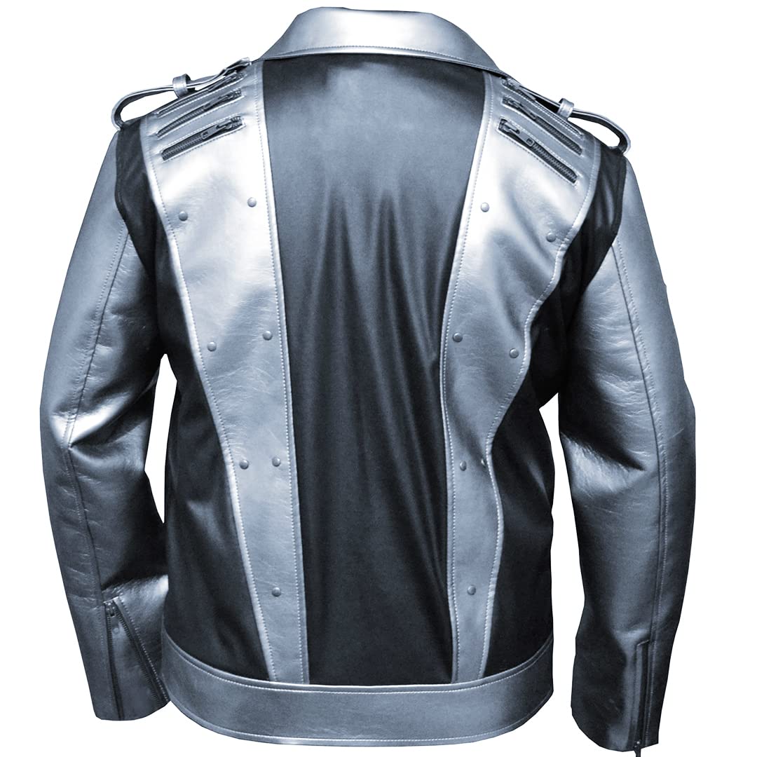 Da Imperial X-Men 4 Quicksilver Jacket-Quicksilver Peter Maximoff Silver and Black Leather Jacket (Silver&Black, Medium)