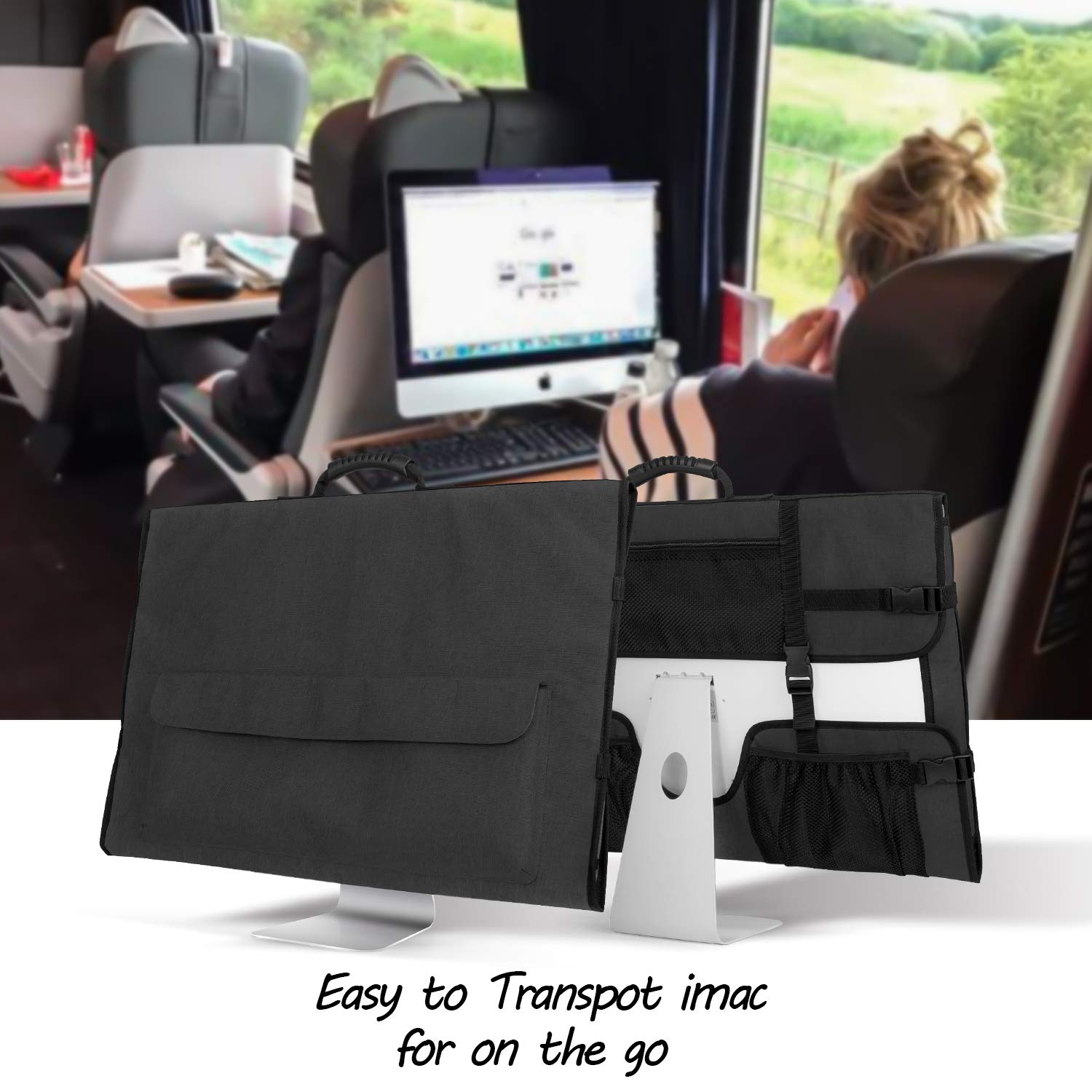 CURMIO Travel Carrying Bag Compatible for Apple 27" iMac Desktop Computer, Protective Storage Case Monitor Dust Cover Compatible with 27" iMac Screen and Accessories, Black, Patent Pending