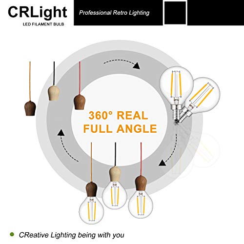 CRLight Candelabra LED Globe Bulb 30W Equivalent Soft White 3000K, 2W Dimmable E12 Base Vintage Edison G16 / G50 Filament Bulb, Chandelier Ceiling Fan Bathroom Vanity Mirror Light Bulbs, Pack of 8