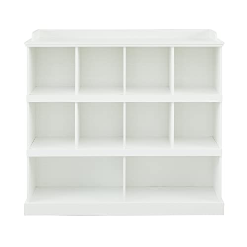 UpperHse Living W52 × H48 Barrister Lane Bookcase with 10 Storage Cubbies, Free Standing Bookshelf Library Standard Bookcase for Home Office Living Room Bedroom, Solid White