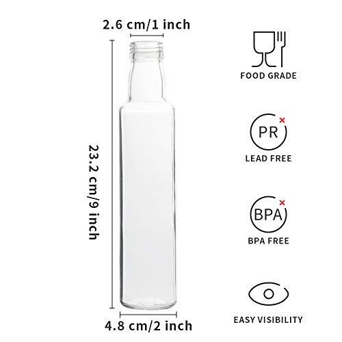 YULEER 15 Pack Hot Sauce Bottles, 8.5 oz Woozy Bottles with Leak Proof Screw Black Cap, Shrink Capsule, Round Glass Bottles for DIY Hot Sauce, BBQ Sauce