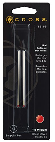 Cross Mini Ballpoint Pen Refill - Red Medium - Dual Pack, Medium Red (8518-5)