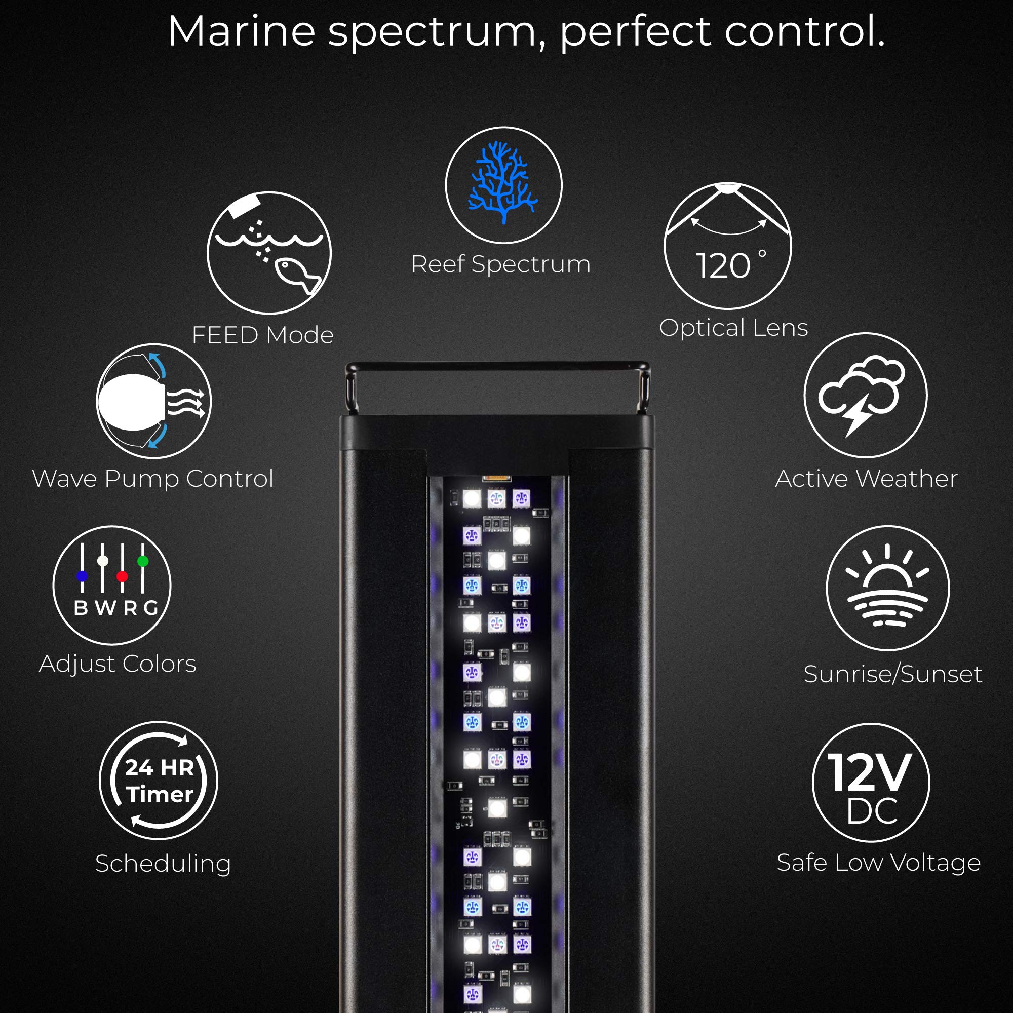 Current USA 36-48" Inch Orbit Marine LED Saltwater Reef Marine Aquarium Light | 24 Hour IR Lighting & eFlux Wave Pump Control | Adjustable Color Spectrum for Fish Tank (4102)