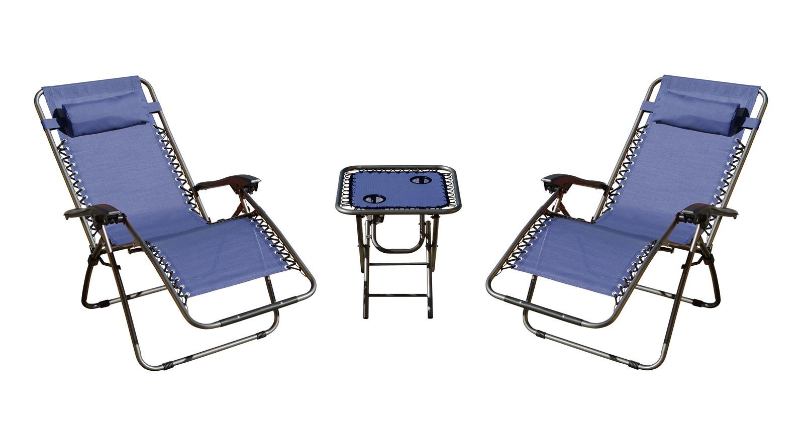 Mano Patio Zero Gravity Chairs & Table Set of 3, Navy Blue