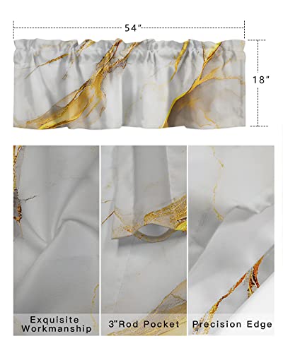 Yun Nist Window Valance Curtain Abstract White Marble Gold Stripe Valances for Kitchen Windows,Modern Geometry Art Rod Pocket Short Curtains for Bedroom,Bathroom,Living Room 60x18Inch