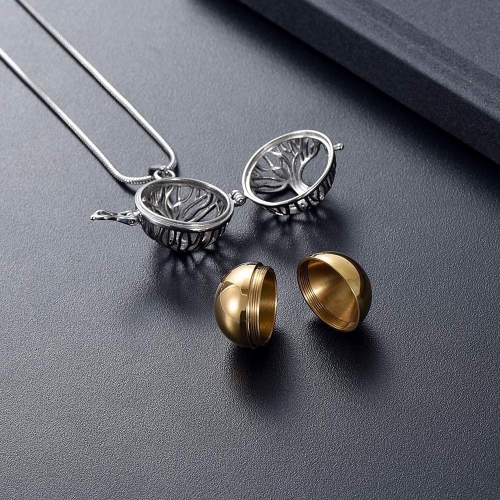 Cremation Locket Necklace for Ashes - Tree of Life Cremation Necklace Hold Mini Memorial Urn Keepsake Jewelry for Women Men (Gold)