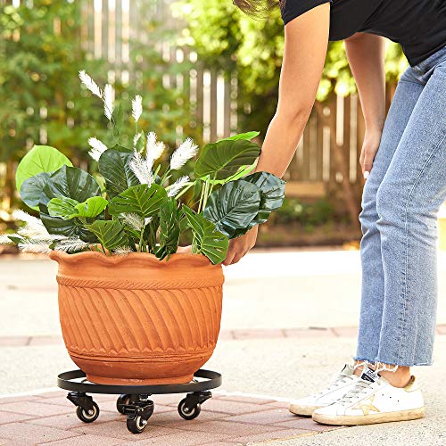Patio Plant Trivet with Wheels | Outdoor Plant Stand with Wheels | Rolling Plant Stand with Casters Heavy Duty (44lbs Capacity) | Plant Dolly with Wheels | Modern Plant Stand Caddy (Set 2)