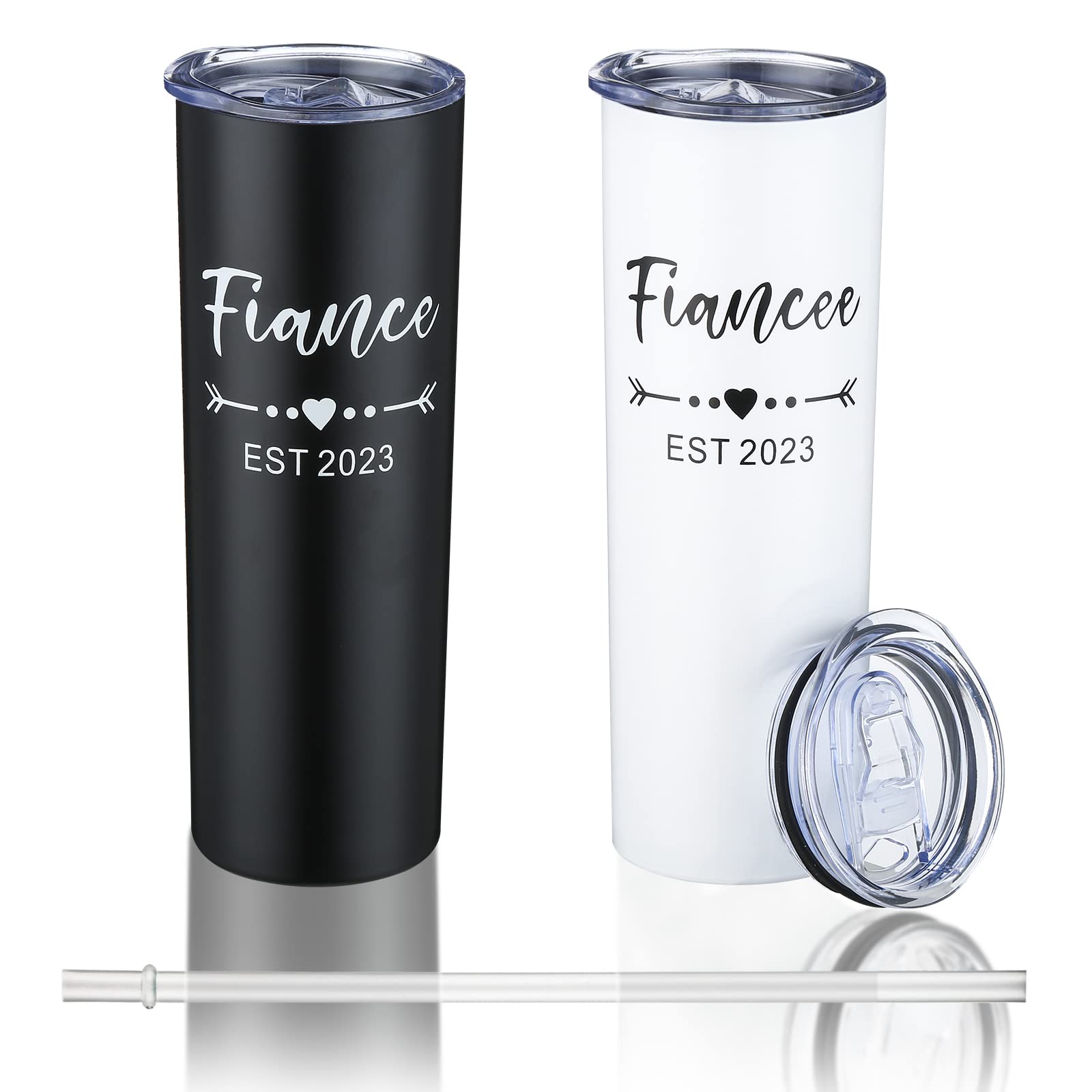 DHQH Fiance and Fiancee 2023 Tumbler Set, Engagement Wedding Gifts for Couples Newlyweds Wife Husband Bride To Be Newly Engaged 20oz Travel Tumbler Bachelorette Party Gifts.