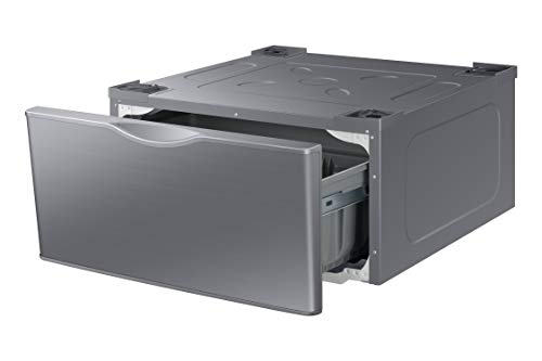 SAMSUNG 27-Inch Washer Dryer Pedestal Stand w/ Pull Out Laundry Storage Drawer, Stainless Steel, WE402NP/A3, Platinum