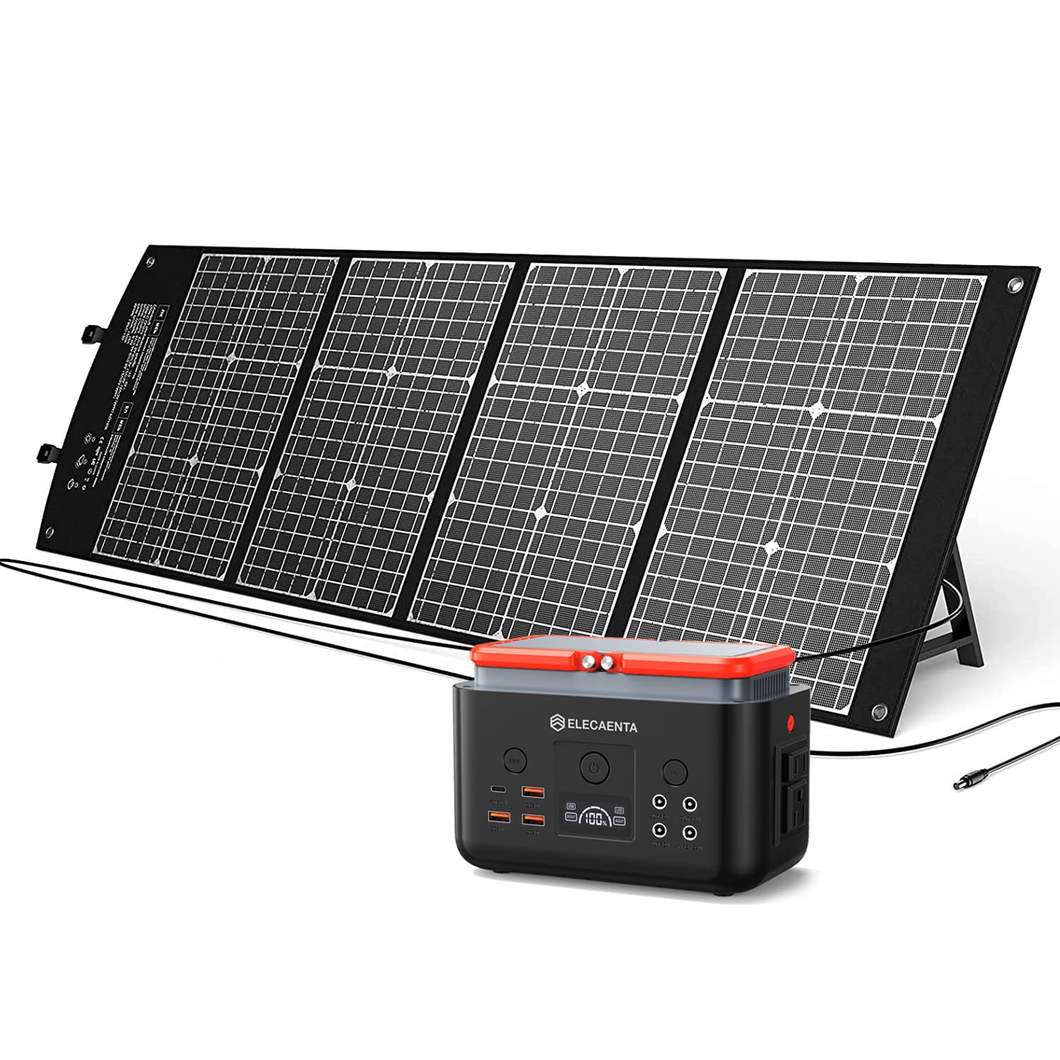ELECAENTA Solar Generator, 200Wh LiFePO4 Portable Power Station, 2 AC Pure Sine Wave Outlets, and 120W Solar Panel for Outdoors Camping Travel Hunting Emergency