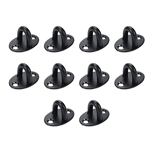 Rannb Ceiling Hooks Small Stainless Steel Black Wall Mount Hook Pad Eye Plate Hook -10pcs