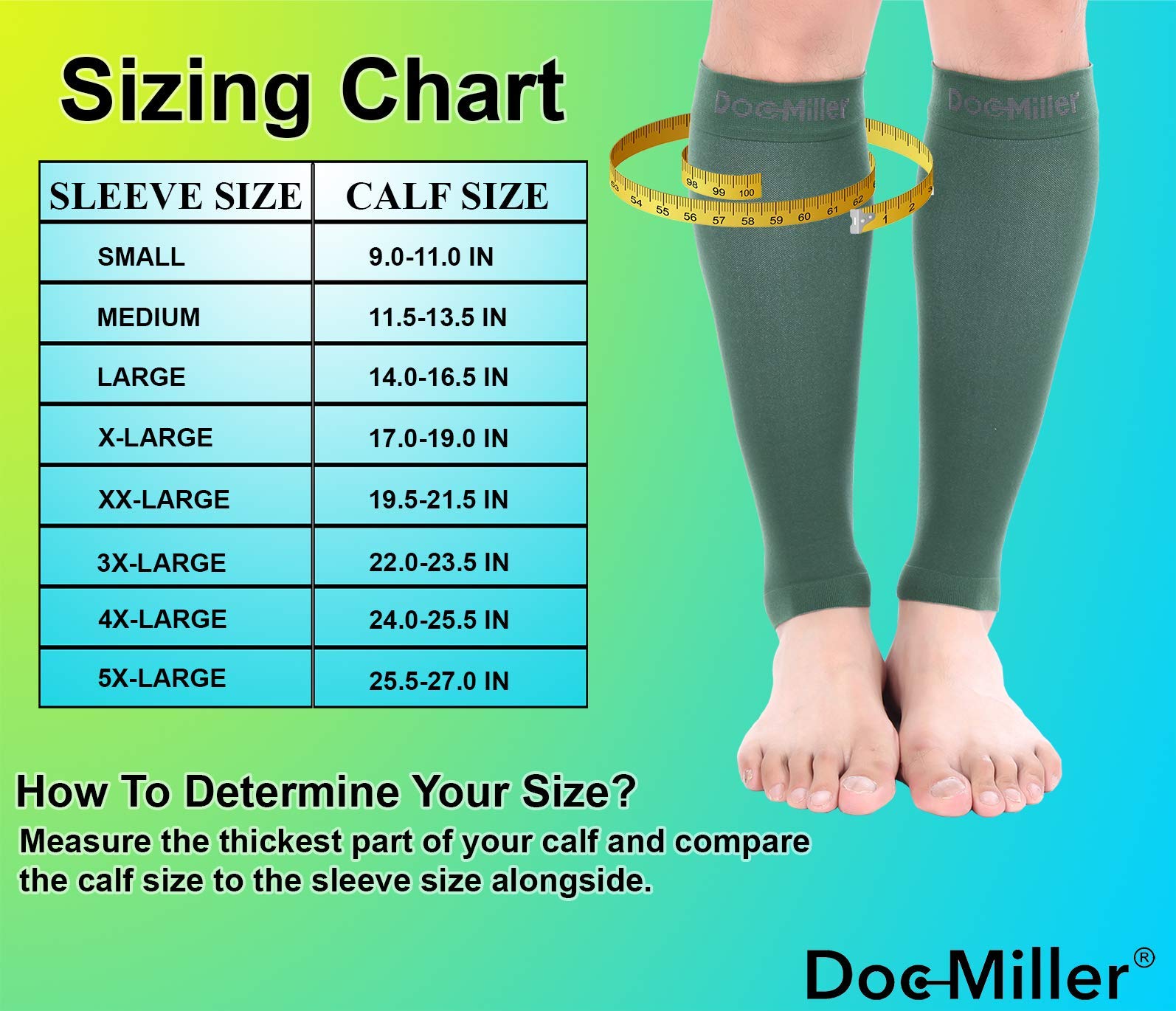 Doc Miller Compression Calf Sleeve for Men & Women, Premium Medical Grade, 20-30mmHg Graduated Support for Running, Calf Tear, Shin Splints, Knee High, Dark Green Calf Sleeves, Small Size, 2 Pair