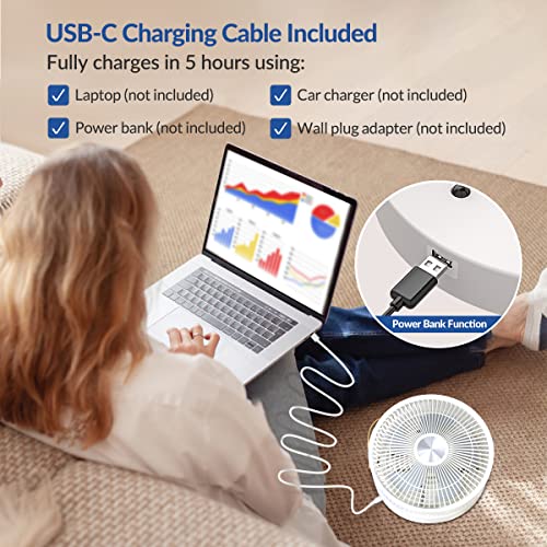Primevolve 10 inch Oscillating Fan with Remote, Battery Operated Fan Adjustable Height, USB Rechargeable- 4 Speeds, 8H Timer Setting for Bedroom Home Office Outdoor Camping Tent Travel, White