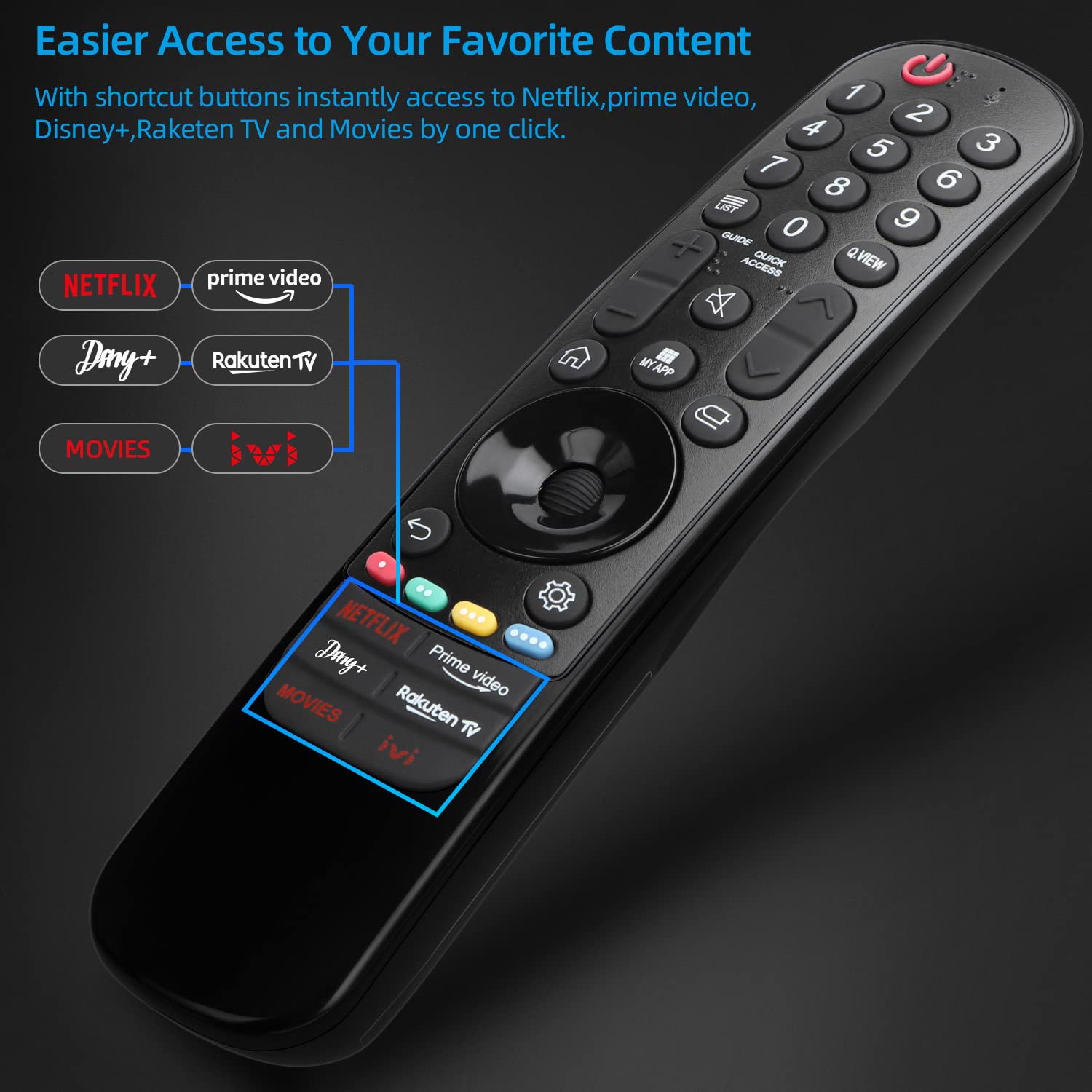 Gvirtue Universal Remote Control for LG Smart TV Magic Remote, Replacement for All LG LED OLED LCD Smart TVs, with Buttons for Netflix, Prime Video, Disney Plus, Rakuten TV