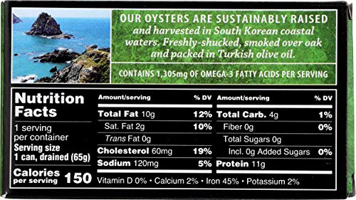 Crown Prince Natural Smoked Oysters in Pure Olive Oil, 3 Ounce