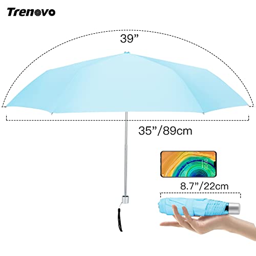 Trenovo Compact Umbrella - Mini Umbrella for Travel, Alluminum Super Lightweight Small Umbrella for Backpack, 6 Ribs Travel Umbrella Compact - Blue