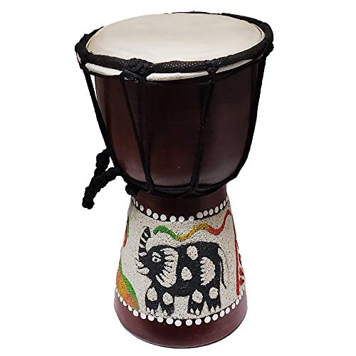 Djembe Drum Sand Blasted Unique Effect African Inspired Hand Made Decor Coastal Beach Elephant Accent Music For Beginners Kids And Adults Also An Awesome Gifting Idea (8 inch, Elephant)