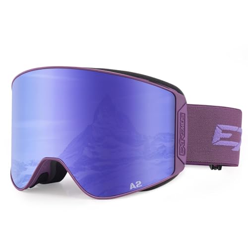 Extremus Cornice Ski Goggles with Wide-View Quick-Change Cylindrical Lens, 100% UV Protection Snow Goggles, Helmet-Compatible, OTG, Anti-Fog & Double-Water Resistant