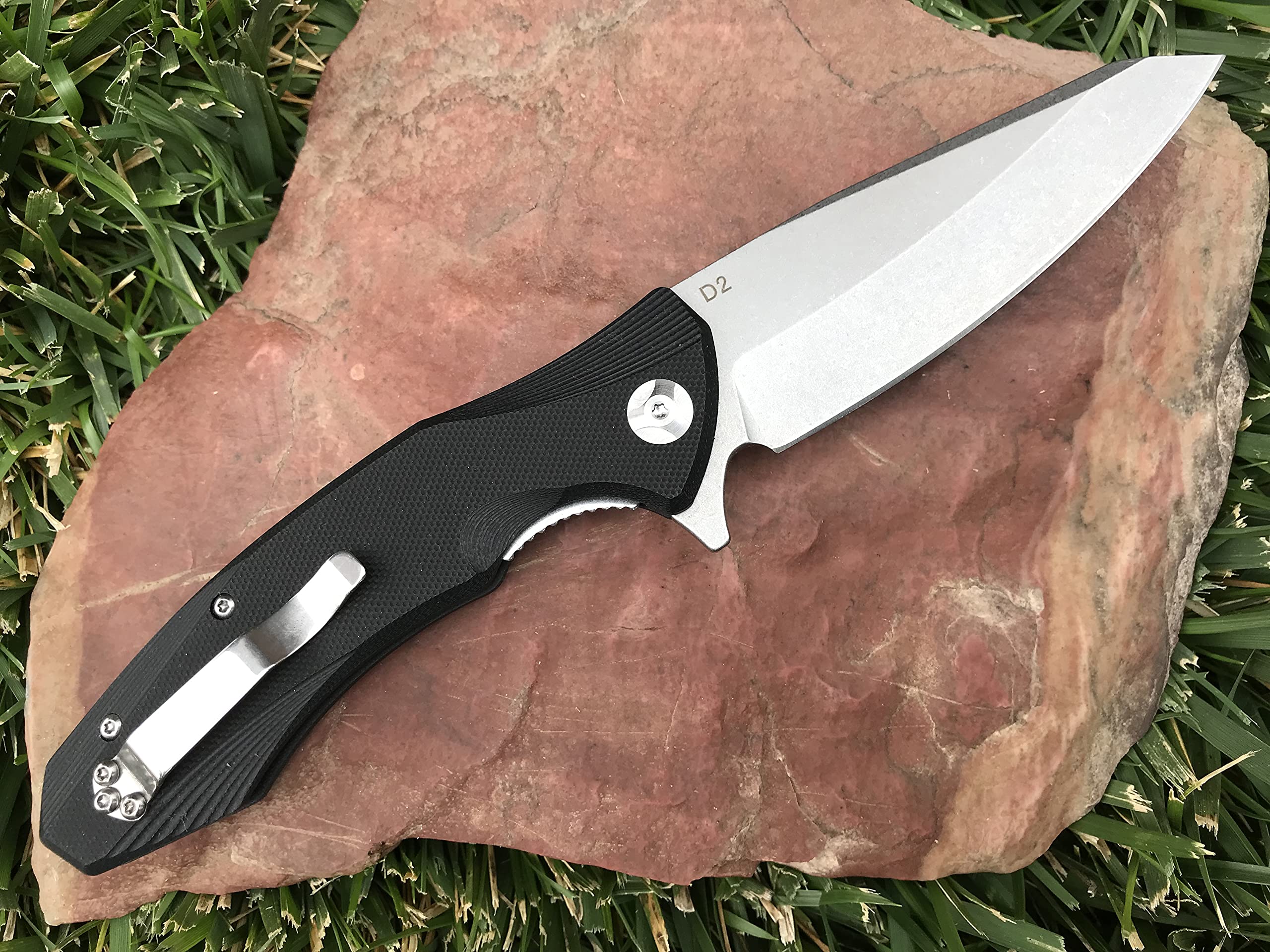 TACTICAL GEARZ Pocket Knife for EDC! G10 Handle! D2 Steel Stonewashed Blade! Includes Sheath! (Zeta)