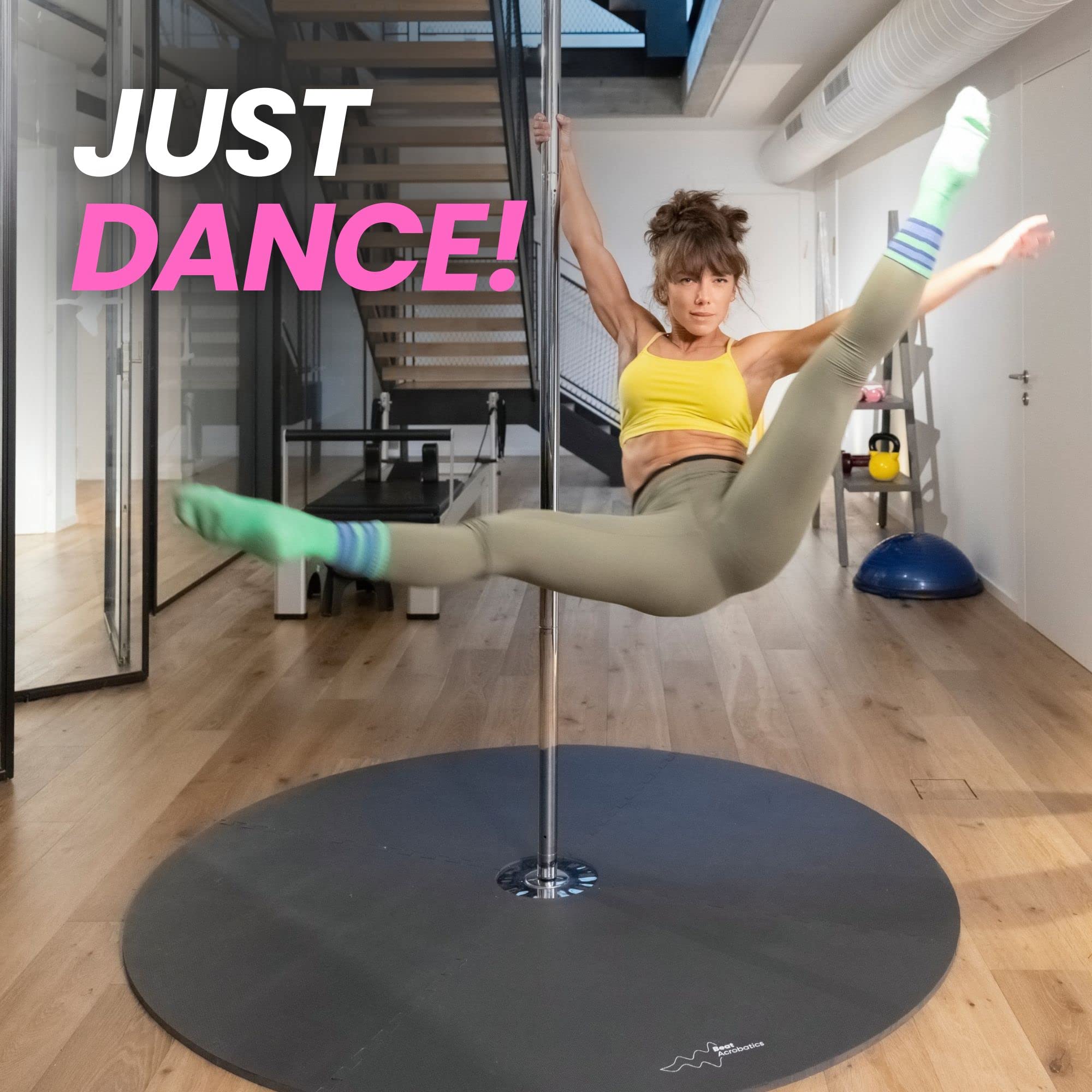 Dancing Pole Crash Mat Pole Fitness Exercise Mat Workout Gym Mat | Extra Thick 15mm | Huge 5.9' Diameter | Exercise Floor Mat Dancing Pole For Home Yoga Pilates Gymnastics | Interlocking EVA Safety