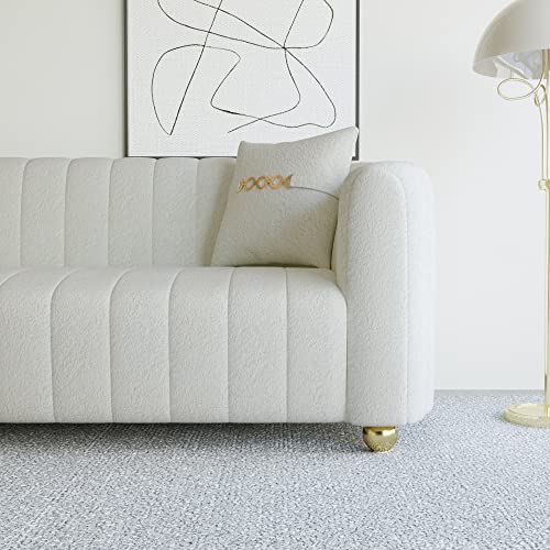 Lkvkvri 83 inch White Velvet Couch Wide Modern Loveseat Chesterfield 3-Seat Couch Sofa 750 lbs Weight Capacity with 2 Throw Pillows for Living Room