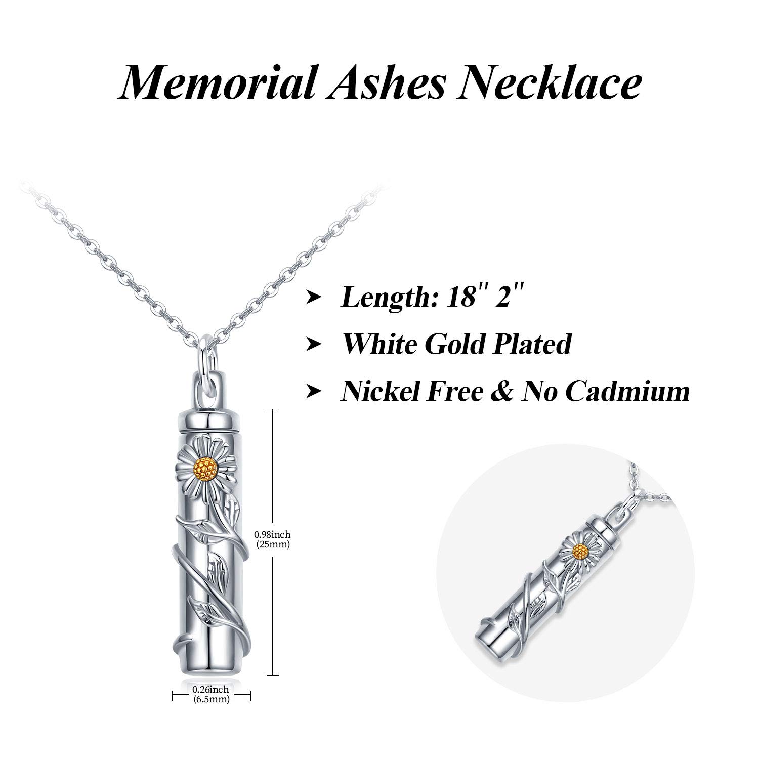 Cremation Necklace Jewelry 925 Sterling Silver Daisy Urn Necklaces Keepsake Memorial Jewelry for Women Men.