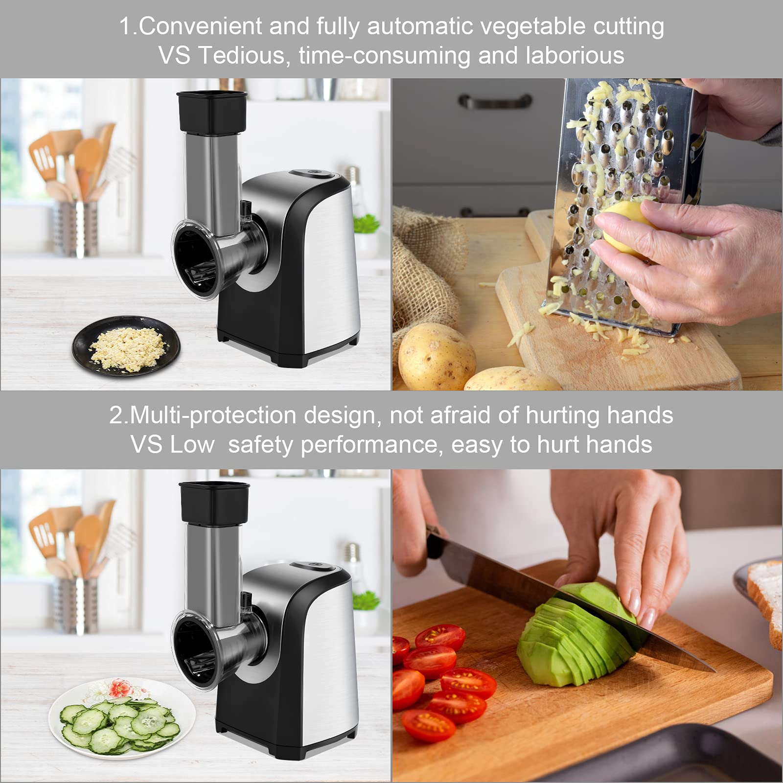 Electric Cheese Grater,Professional Electric Slicer Shredder,150W 4 in 1 Electric Salad Machine for Fruits, Vegetables, Cheeses, Salad Maker with 4 Free Attachments for Home Kitchen Use